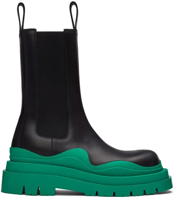 Bottega Veneta Round Toe High-top Boots With Turquoise Rubber Soles - Black