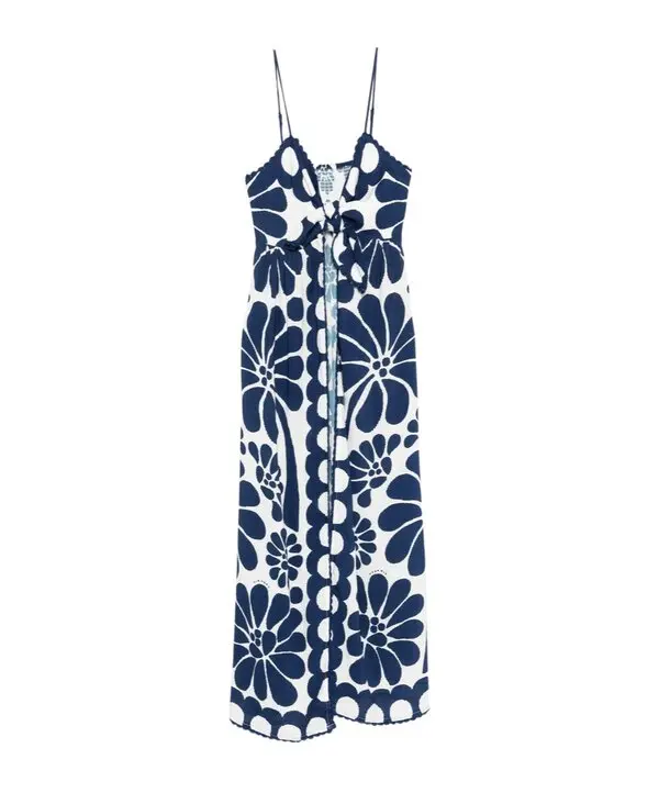Farm Rio Floral Tie Front Maxi Dress - Blue