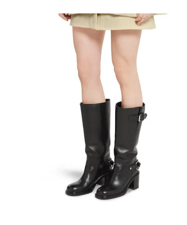 Gucci Leather Mid-heel Boots With Silver-toned Hardware