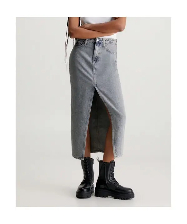 Calvin Klein Denim Maxi Skirt With Front Slit