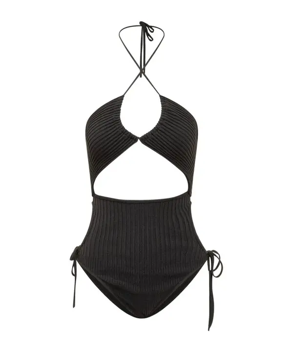 ANDREĀDAMO Halter Neck Cut Out Jumpsuit - Black