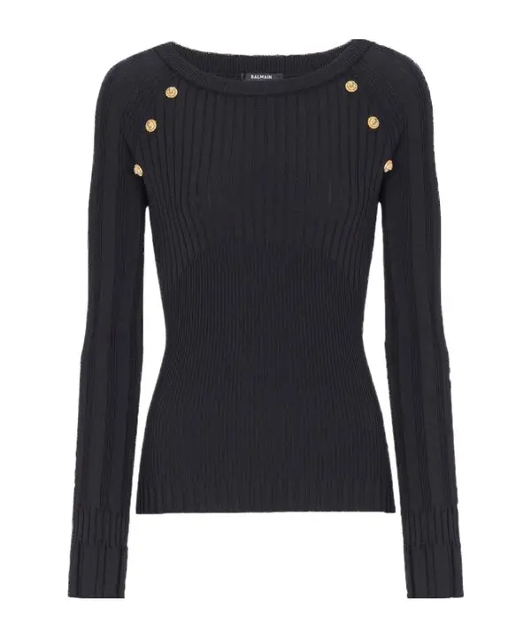 Balmain Lion Head Button Knit Top - Black
