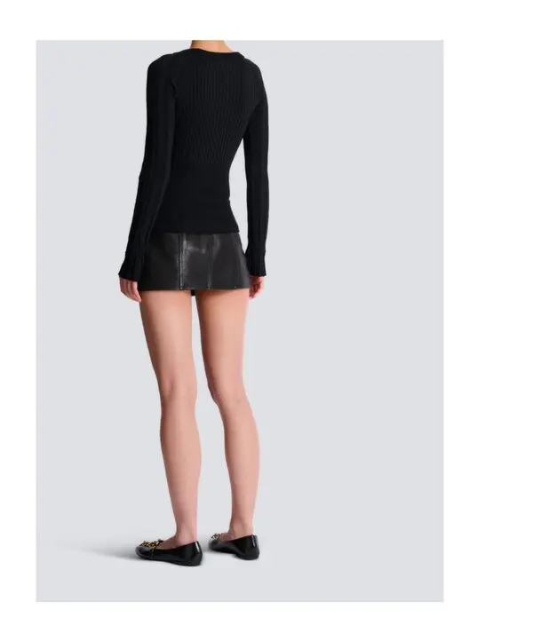 Balmain Lion Head Button Knit Top - Black