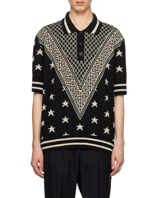 Balmain Monogram Stars Polo Shirt