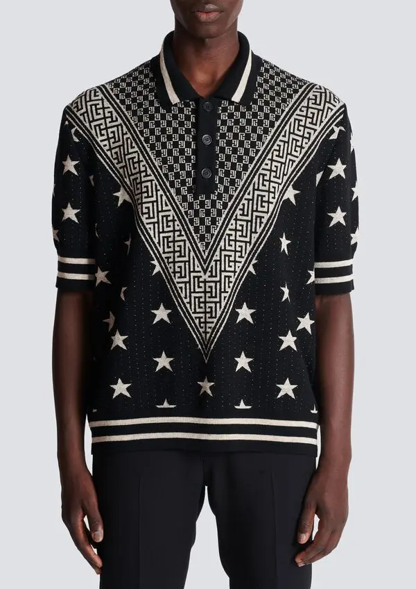 Balmain Monogram Stars Polo Shirt
