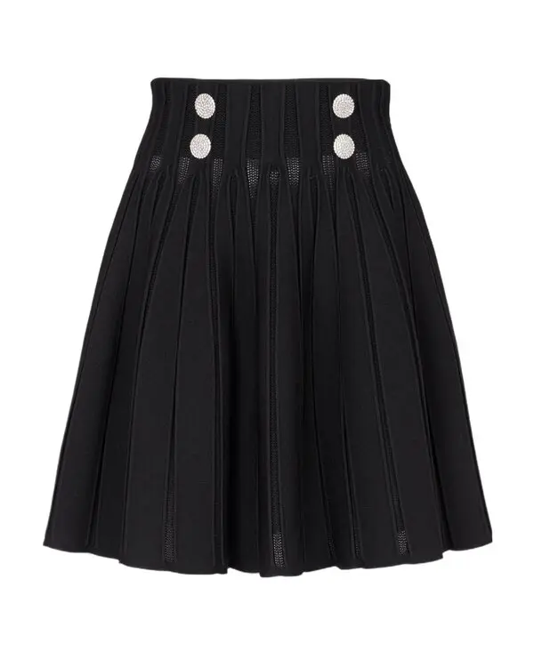 Balmain High-waist Pleated Skater Skirt With Horn-shaped Button Detail