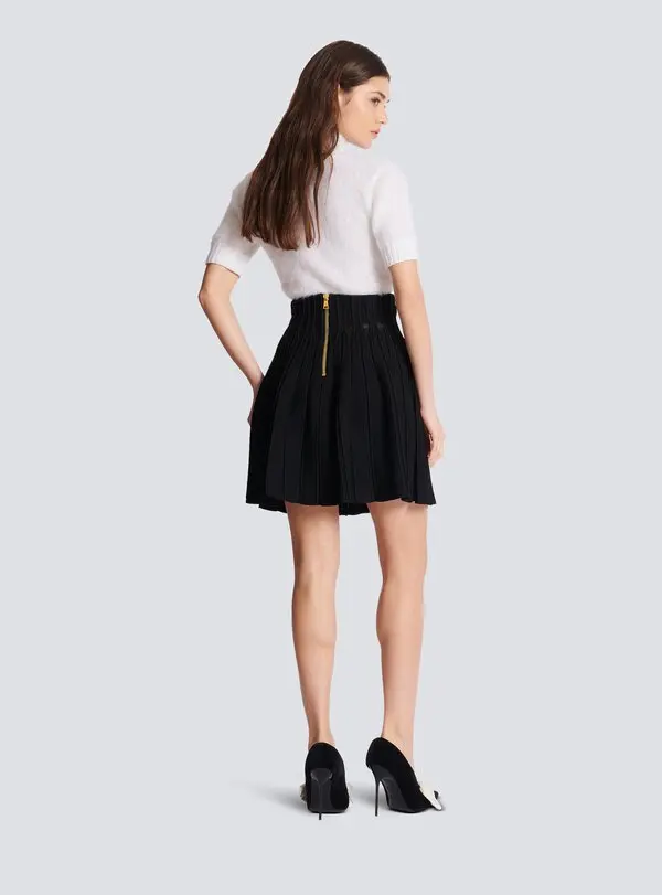 Balmain High-waist Pleated Skater Skirt With Horn-shaped Button Detail