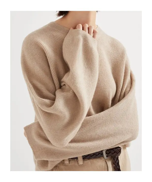 Brunello Cucinelli Crewneck Drop-shoulder Jumper - Cool Beige