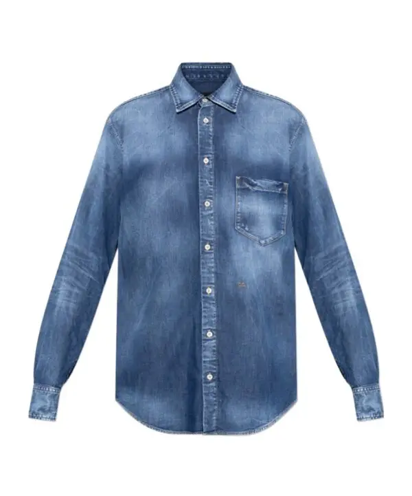 Dsquared2 Denim Button-up Shirt With Chest Pocket - Navy Blue