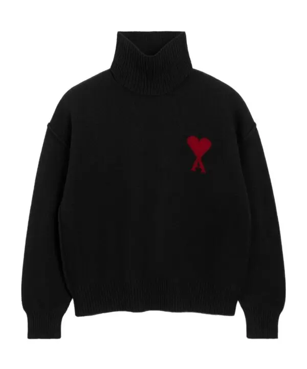 Ami Logo Turtle-neck Sweater - Black