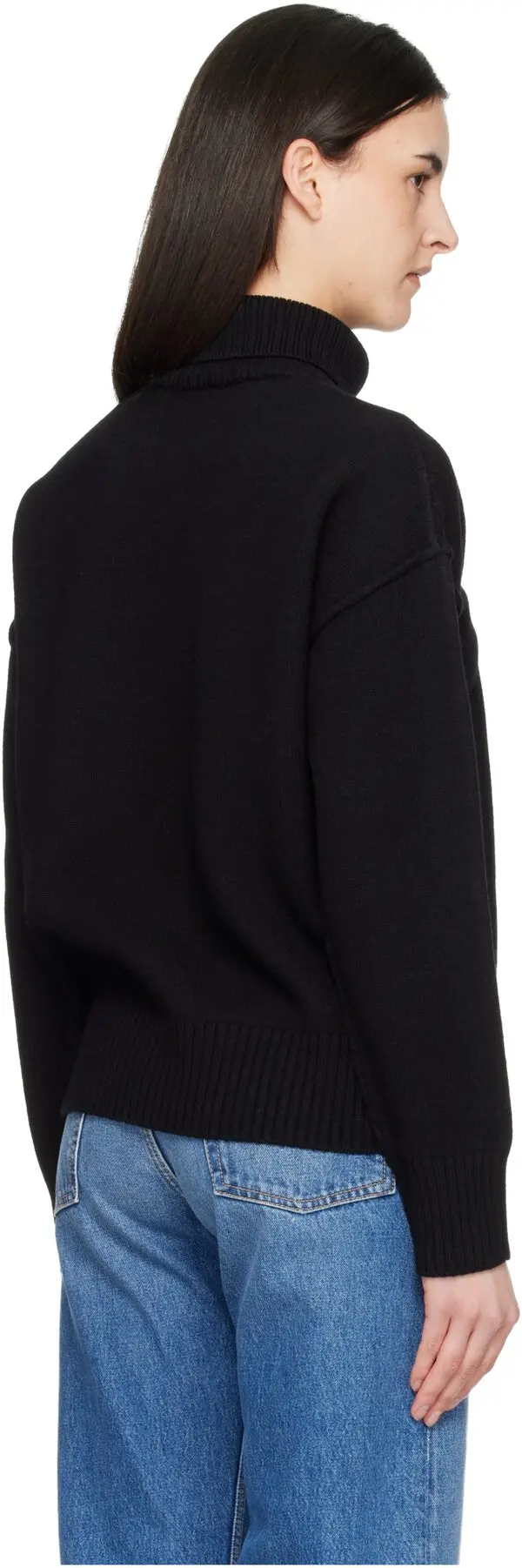 Ami Logo Turtle-neck Sweater - Black