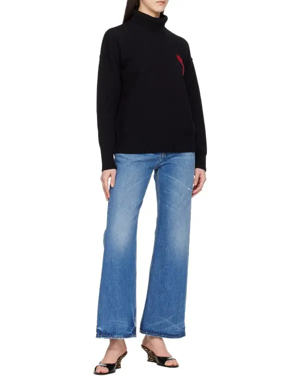 Ami Logo Turtle-neck Sweater - Black