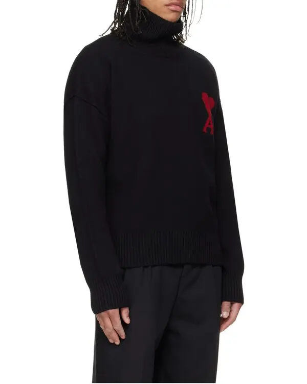 Ami Logo Turtle-neck Sweater - Black