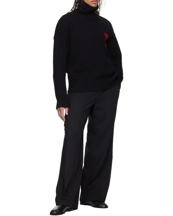 Ami Logo Turtle-neck Sweater - Black