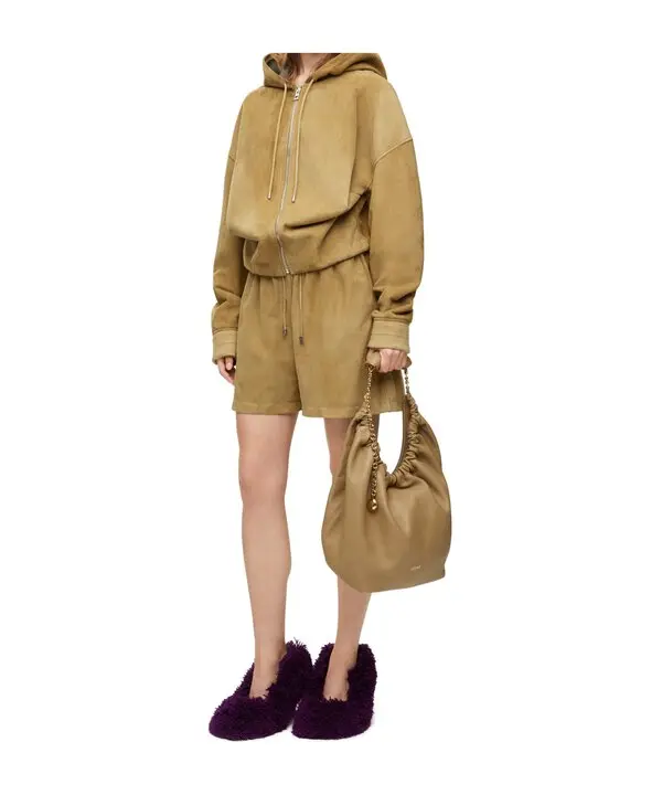 Loewe Drawstring Leather Shorts - Nude
