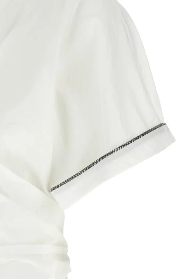 Brunello Cucinelli Kimono-style Poplin Top With Shiny Trim - White