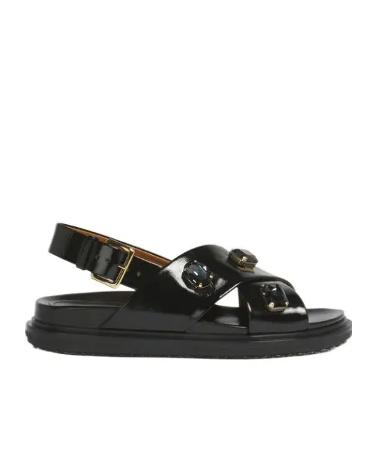 Marni Embellished Crisscross Sandals - Black
