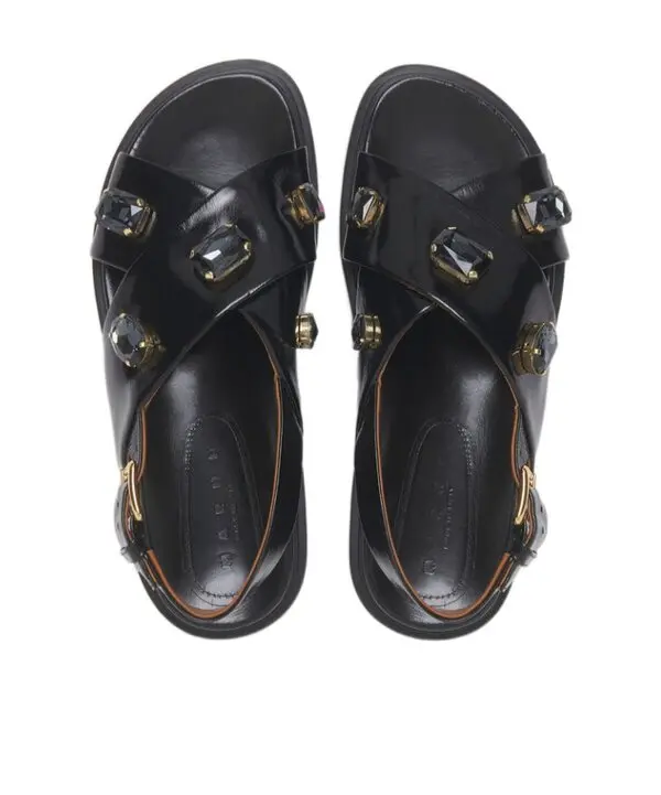 Marni Embellished Crisscross Sandals - Black