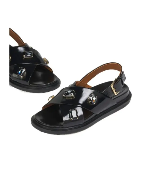 Marni Embellished Crisscross Sandals - Black