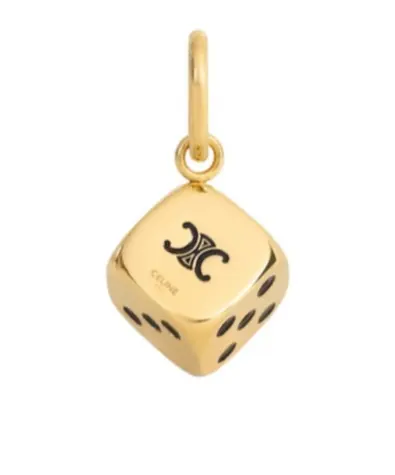 Celine Triomphe Dice Charm In Enamel And Aluminium - Gold/dark Brown