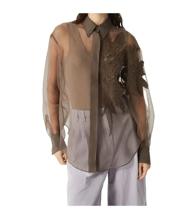 Brunello Cucinelli Herbarium Appliqué Crispy Satin Shirt