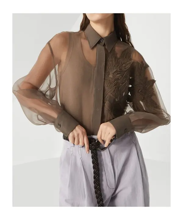 Brunello Cucinelli Herbarium Appliqué Crispy Satin Shirt