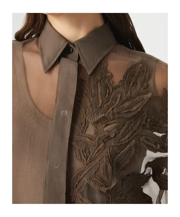 Brunello Cucinelli Herbarium Appliqué Crispy Satin Shirt