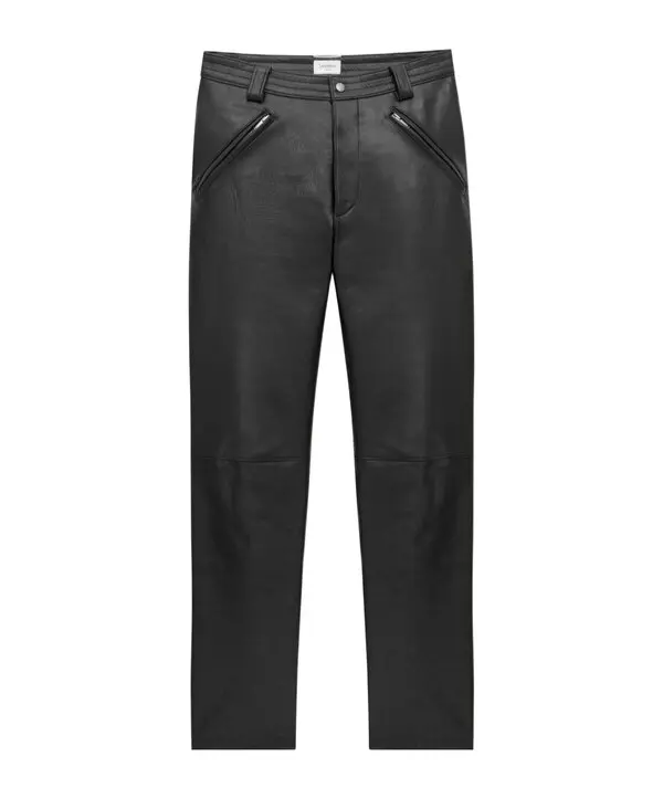 Saint Laurent Belted Grained Leather Trousers