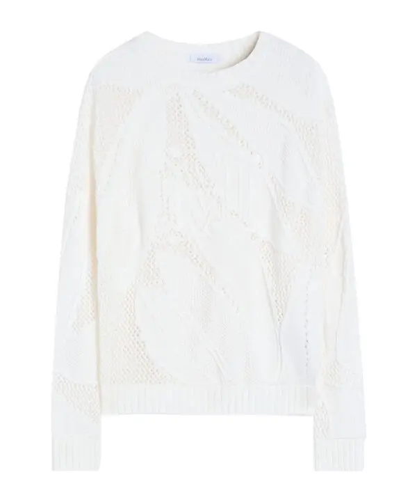 Max Mara Open Knit Sweater With Monogram Detail - White