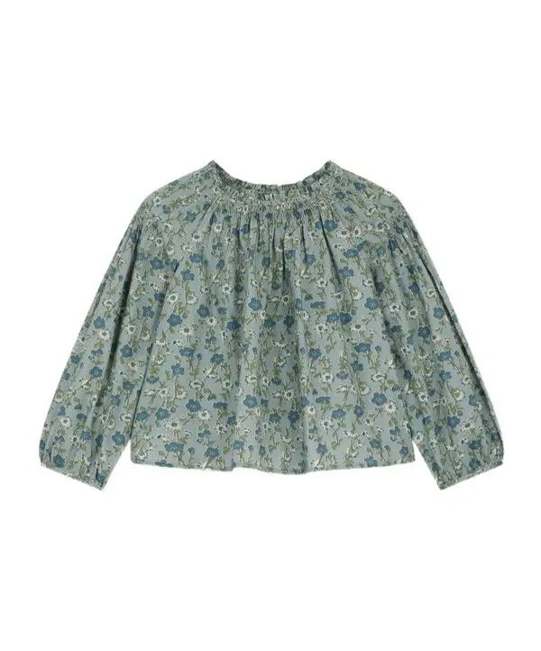 Bonpoint Blandine Smocked Gathered Blouse - Gray