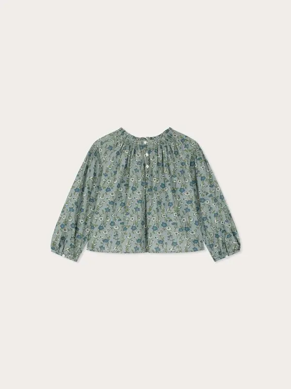 Bonpoint Blandine Smocked Gathered Blouse - Gray