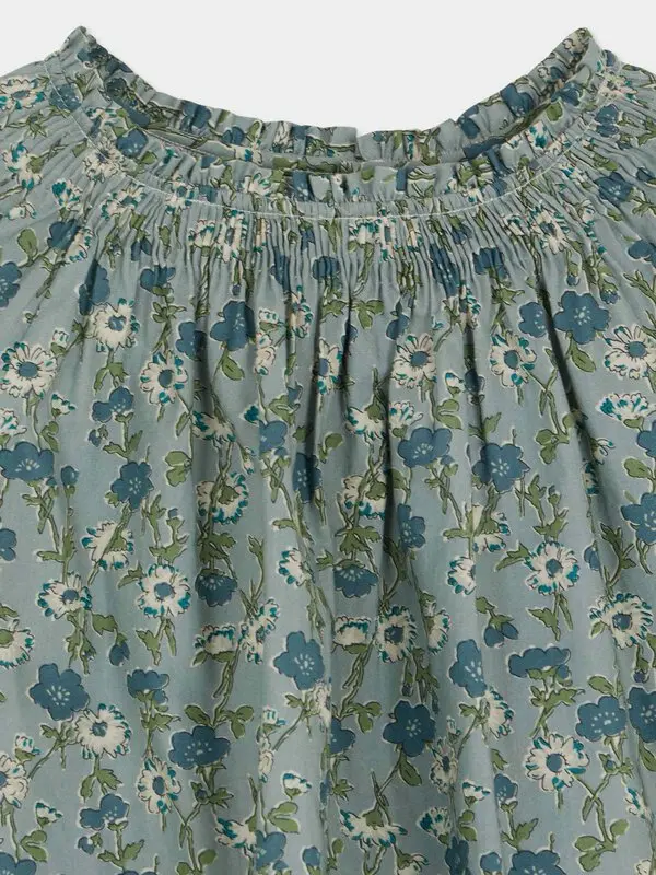 Bonpoint Blandine Smocked Gathered Blouse - Gray