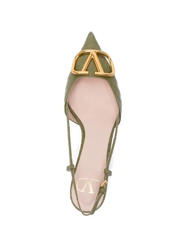Valentino Garavani Vlogo Embossed Slingback Kitten Heel Pumps - Green