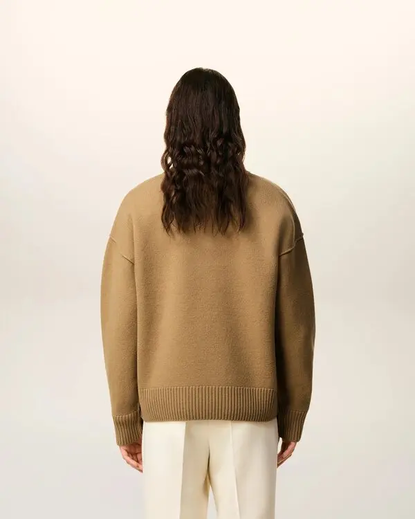 AMI Paris De Coeur Logo Intarsia Knit Jumper - Camel/black