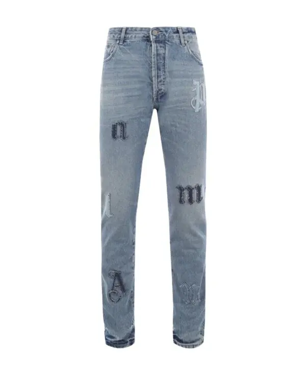 Palm Angels Logo Patch Straight-leg Jeans - Gray