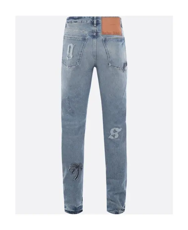 Palm Angels Logo Patch Straight-leg Jeans - Gray