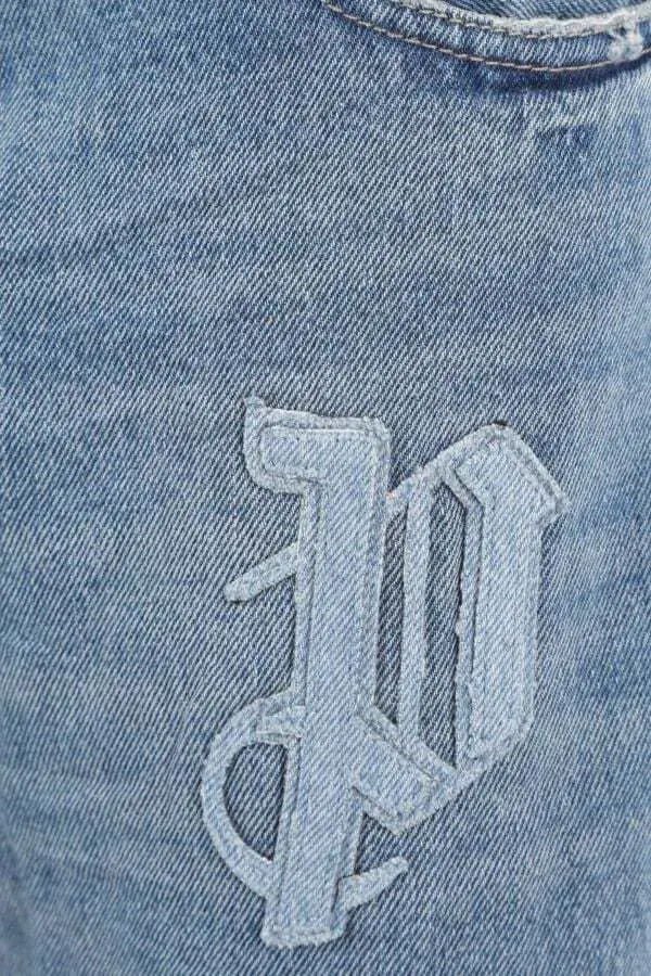 Palm Angels Logo Patch Straight-leg Jeans - Gray