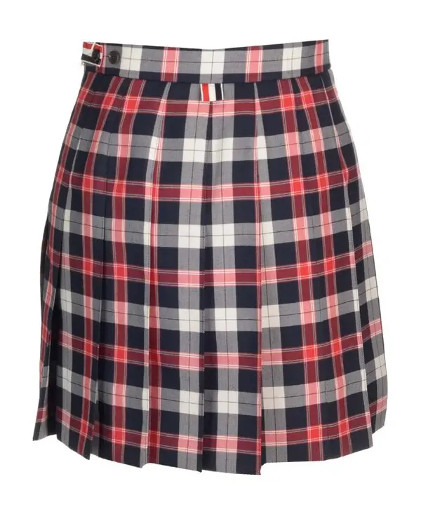 Thom Browne Checkered Pleated Mini Skirt With Striped Accents