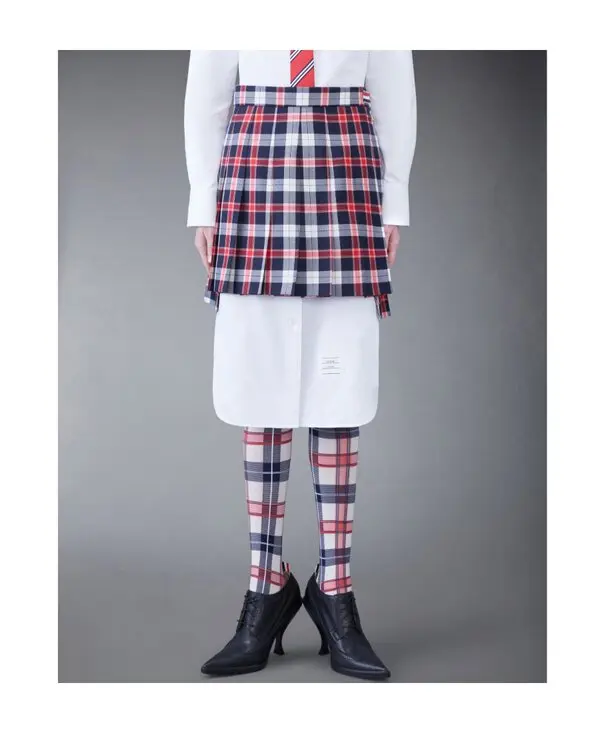 Thom Browne Checkered Pleated Mini Skirt With Striped Accents