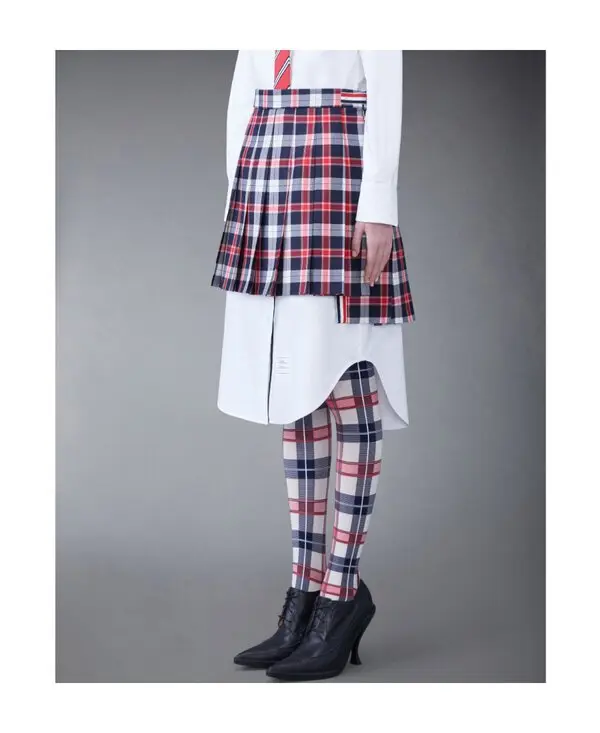 Thom Browne Checkered Pleated Mini Skirt With Striped Accents