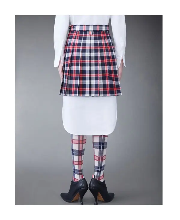 Thom Browne Checkered Pleated Mini Skirt With Striped Accents