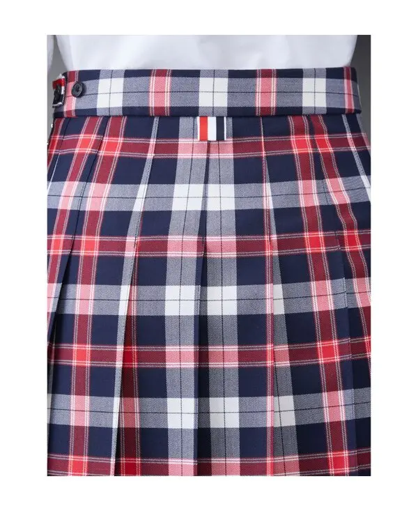 Thom Browne Checkered Pleated Mini Skirt With Striped Accents