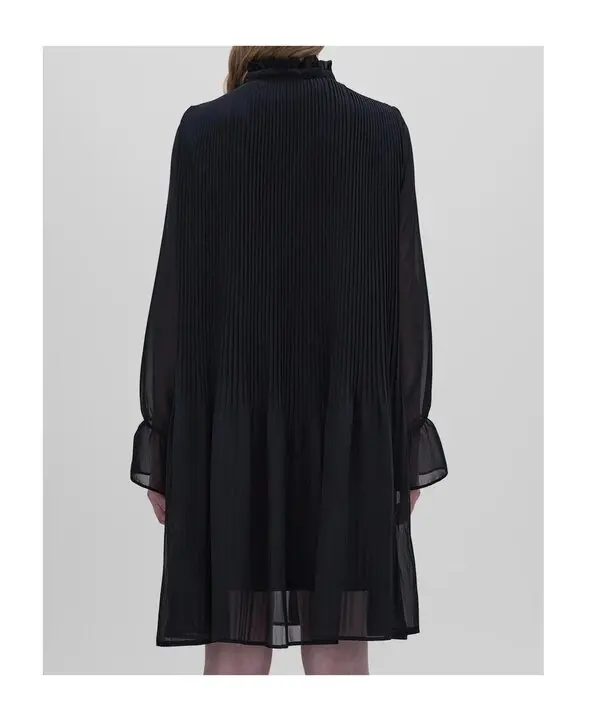 Aspesi Georgette Crepe Short Dress With Pleats And Tie Neck - Black