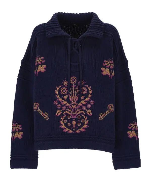 Etro Lace-up Embroidered Sweater - Black