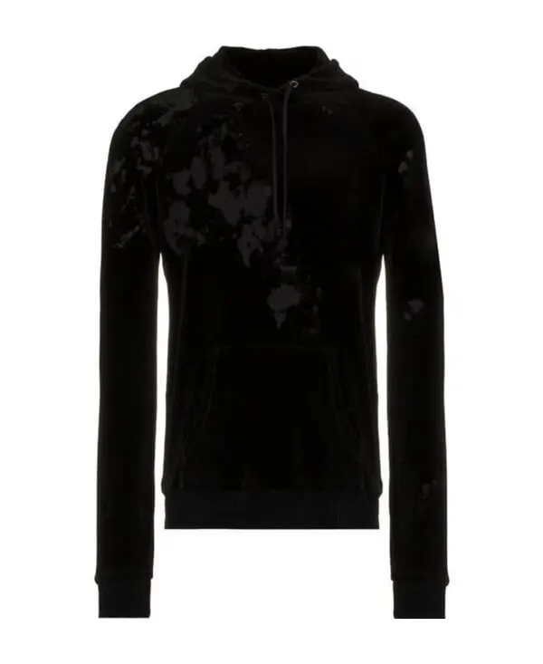 Saint Laurent Distressed Velvet Drawstring Hoodie