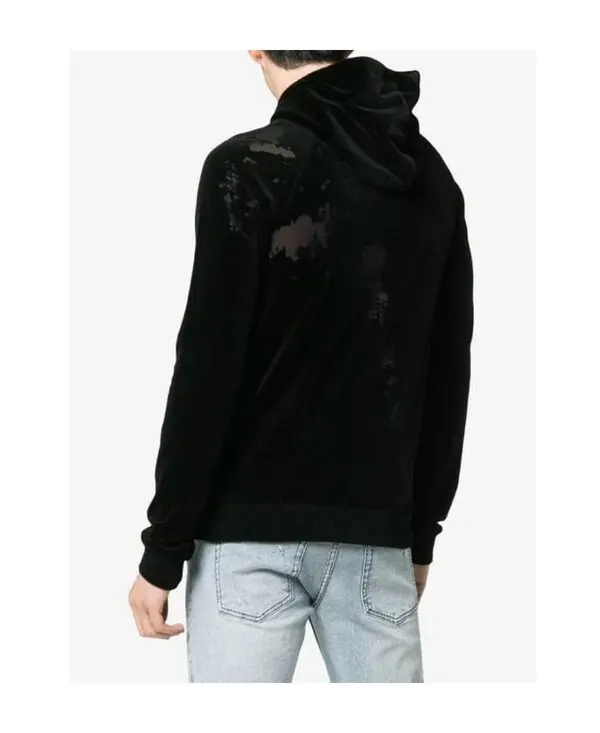 Saint Laurent Distressed Velvet Drawstring Hoodie