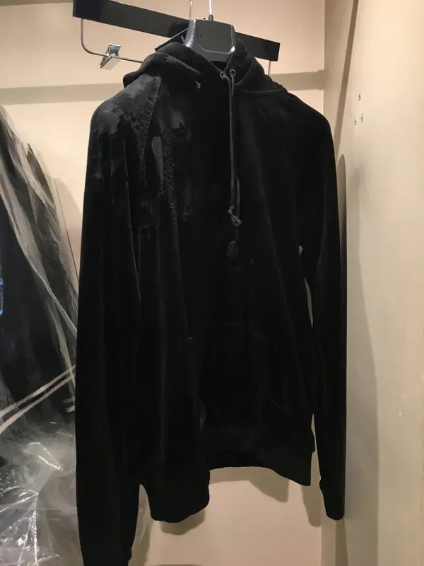 Saint Laurent Distressed Velvet Drawstring Hoodie
