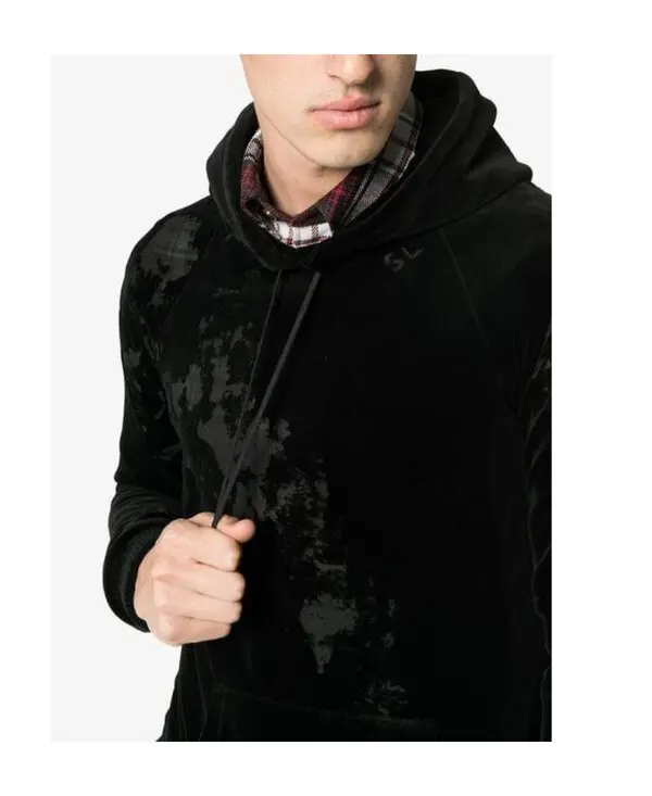 Saint Laurent Distressed Velvet Drawstring Hoodie
