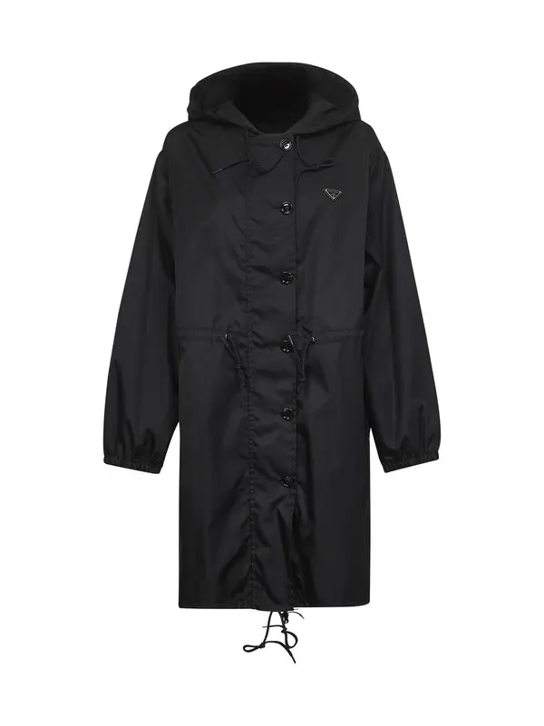 Prada Triangle Logo Hooded Coat - Black
