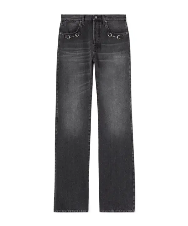 Gucci Cotton Denim Pants With Horsebit Detail